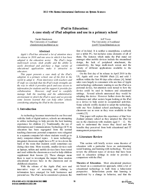 (PDF) iPad in Education: A case study of iPad adoption and use in a ...