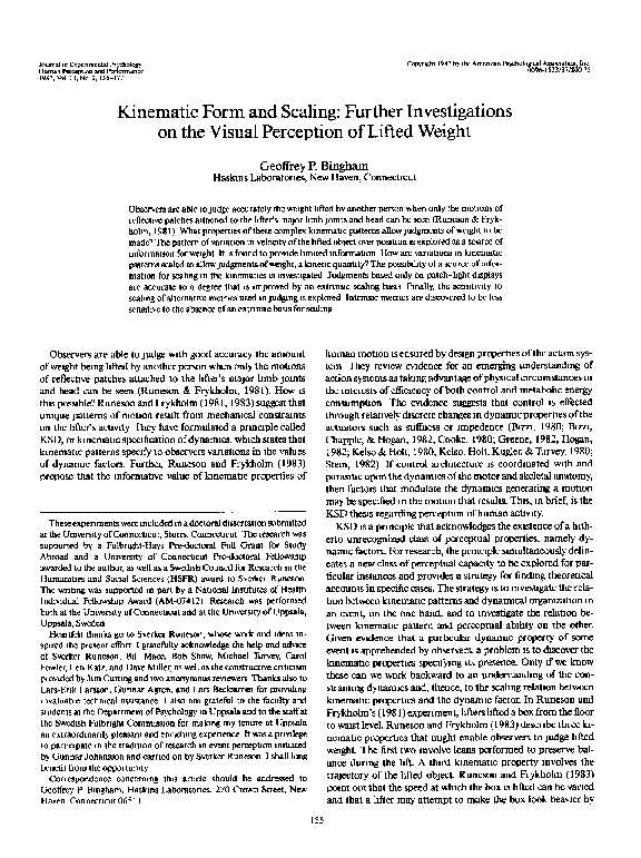 (PDF) Bingham, G. P. (1987a). Kinematic form and scaling: Further ...