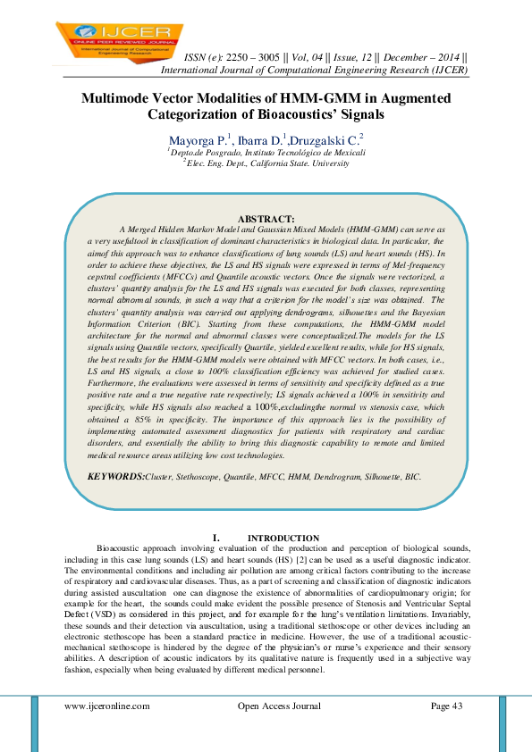 Pdf Multimode Vector Modalities Of Hmm Gmm In Augmented Categorization Of Bioacoustics Signals