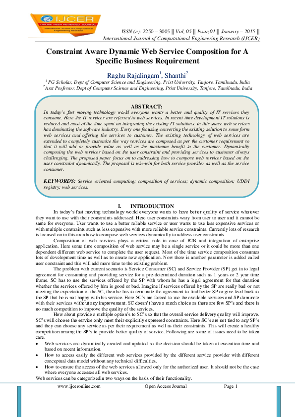 Pdf Constraint Aware Dynamic Web Service Composition For A Specific