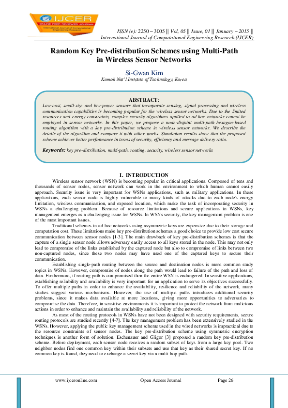 Pdf Random Key Pre Distribution Schemes Using Multi Path In Wireless Sensor Networks