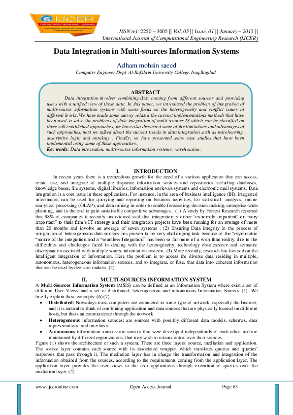 Pdf Data Integration In Multi Sources Information Systems 3756