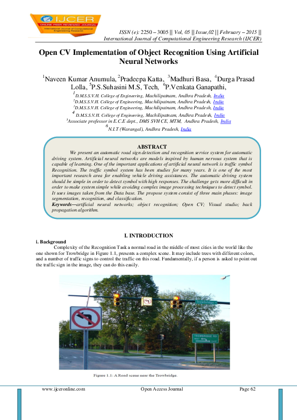 (PDF) Open CV Implementation of Object Recognition Using Artificial Neural Networks