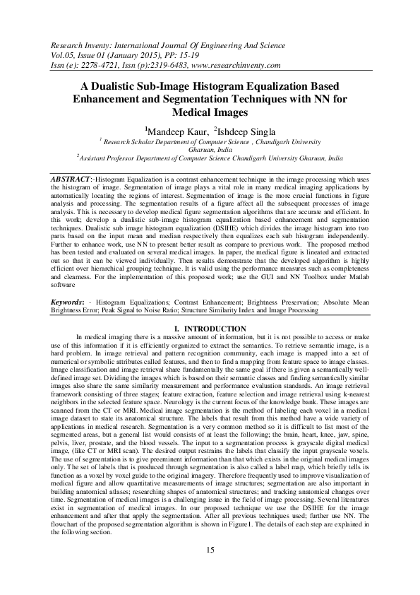(PDF) A Dualistic Sub-Image Histogram Equalization Based Enhancement and Segmentation Techniques ...