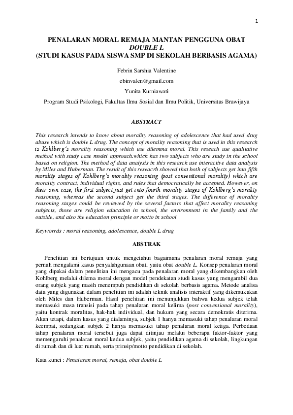 (PDF) PENALARAN MORAL REMAJA MANTAN PENGGUNA OBAT DOUBLE L (STUDI KASUS ...