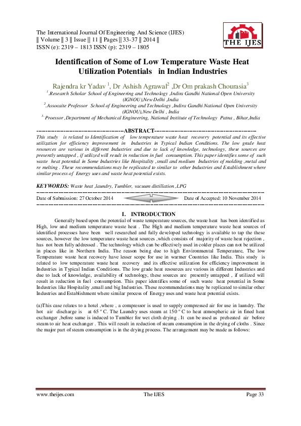 (PDF) Identification of Some of Low Temperature Waste Heat Utilization ...