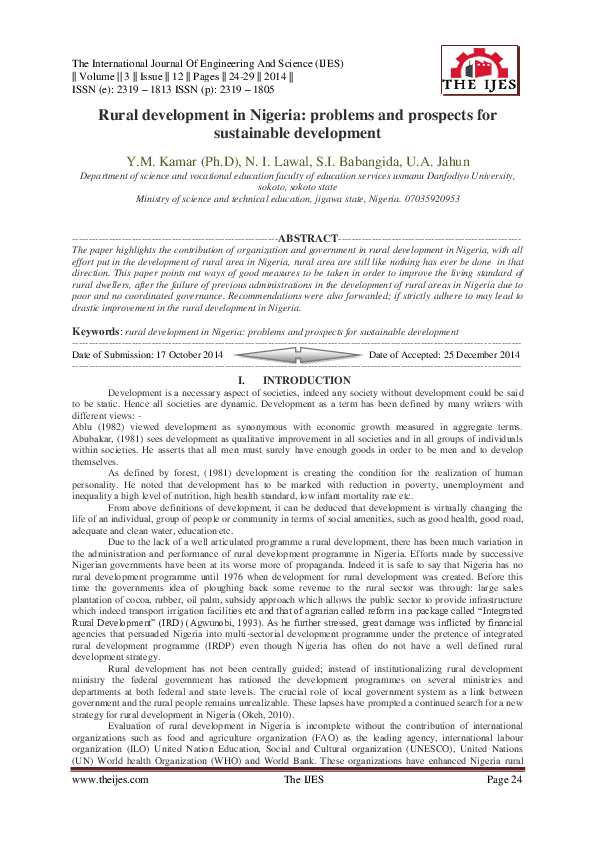 (PDF) Rural development in Nigeria: problems and prospects for ...