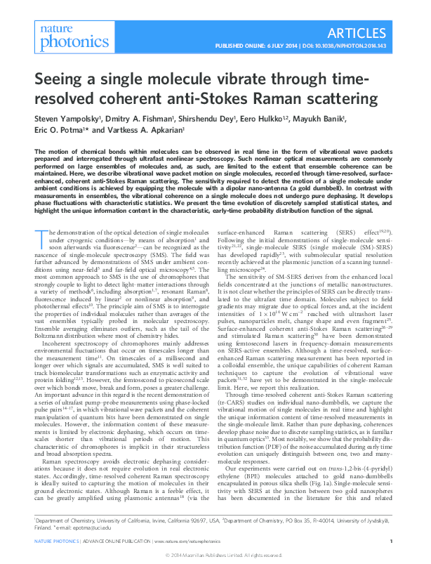 (PDF) Seeing a single molecule vibrate through timeresolved coherent ...
