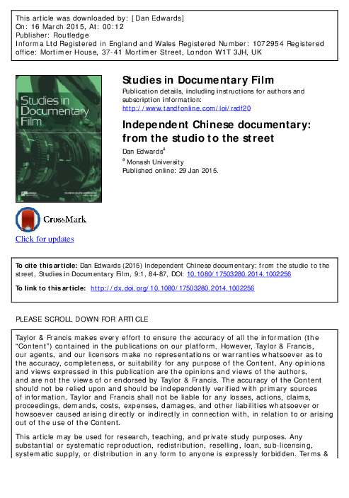 (PDF) Independent Chinese Documentary: From the Studio to the Street ...