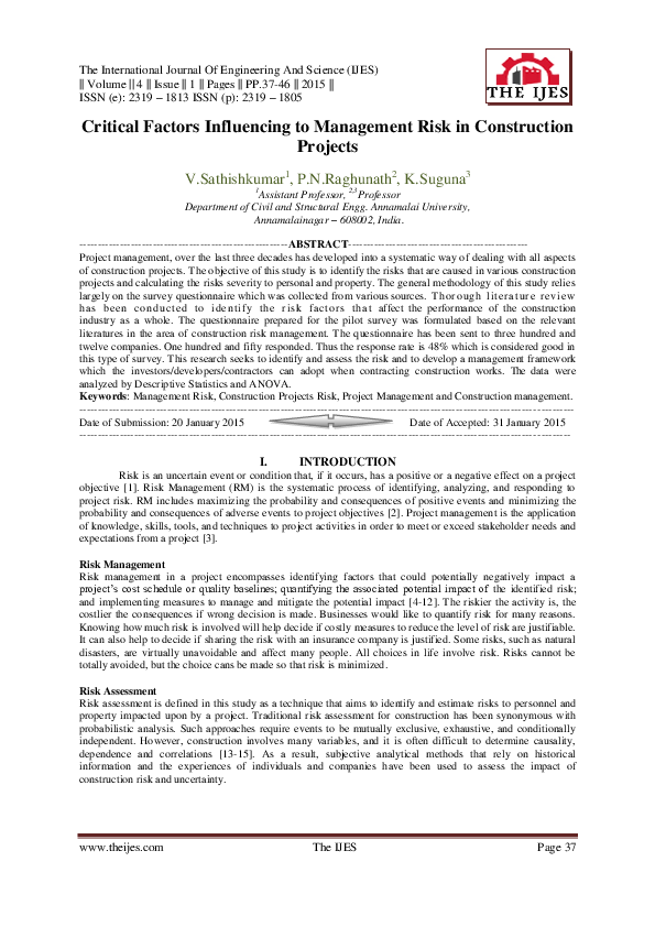 (PDF) Critical Factors Influencing to Management Risk in Construction ...