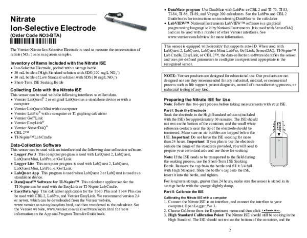 (PDF) Nitrate Ion-Selective Electrode (Order Code NO3-BTA