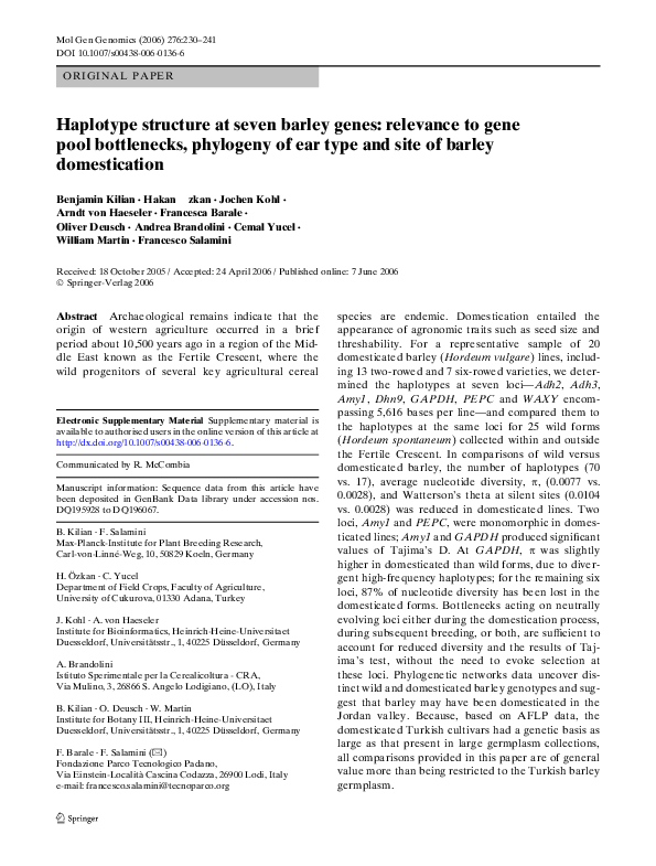 (PDF) Haplotype structure at seven barley genes: relevance to gene pool ...