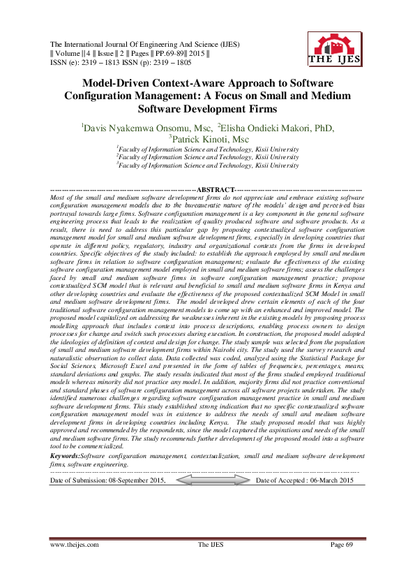 Pdf Model Driven Context Aware Approach To Software Configuration Management A Focus On Small