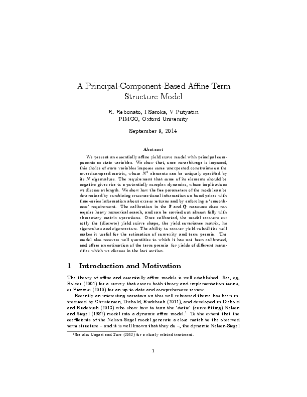 (PDF) A Principal-Component-Based Affine Term Structure Model