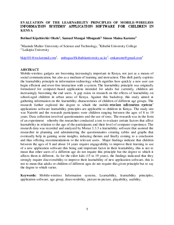 (PDF) EVALUATION OF THE LEARNABILITY PRINCIPLES OF MOBILE-WIRELESS INFORMATION SYSTEMS ...