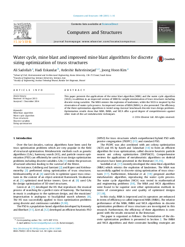 Water Cycle Mine Blast And Improved Mine Blast Algorithms For Discrete Sizing Optimization Of
