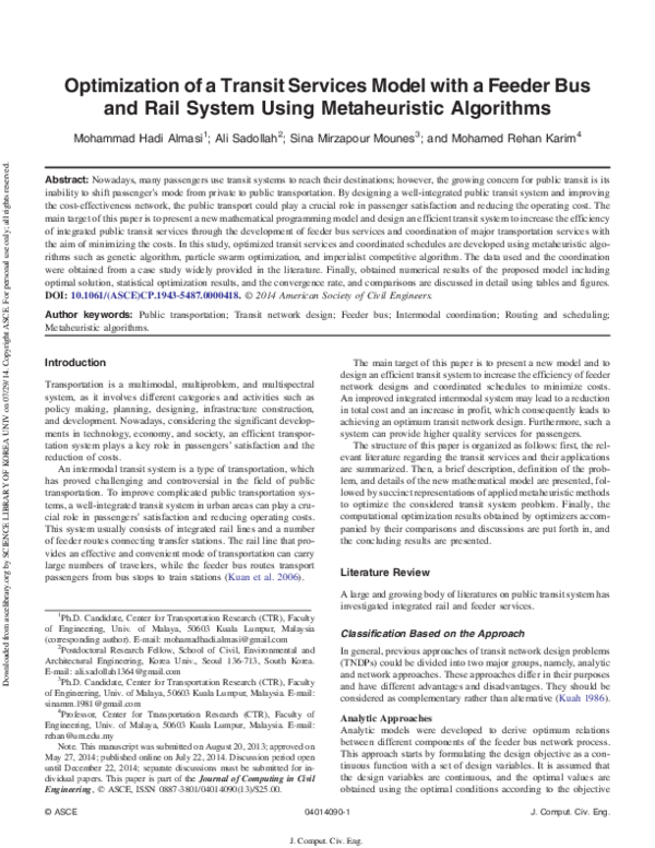Optimization Of A Transit Services Model With A Feeder Bus And Rail System Using Metaheuristic 9554
