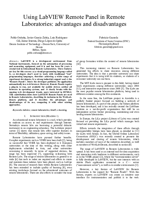 (PDF) Using LabVIEW remote panel in remote laboratories: Advantages and ...