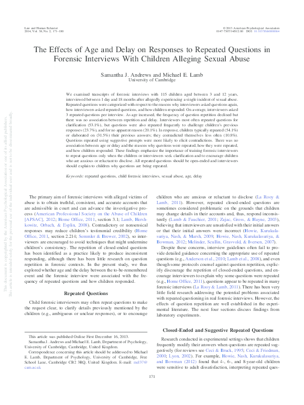 Pdf The Effects Of Age And Delay On Responses To Repeated Questions