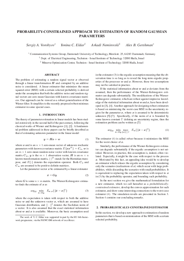 (PDF) Probability-constrained approach to estimation of random Gaussian parameters | Sergiy A ...
