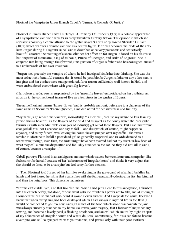 Florimel the Vampire in James Branch Cabell’s ‘Jurgen: A Comedy Of Justice’
