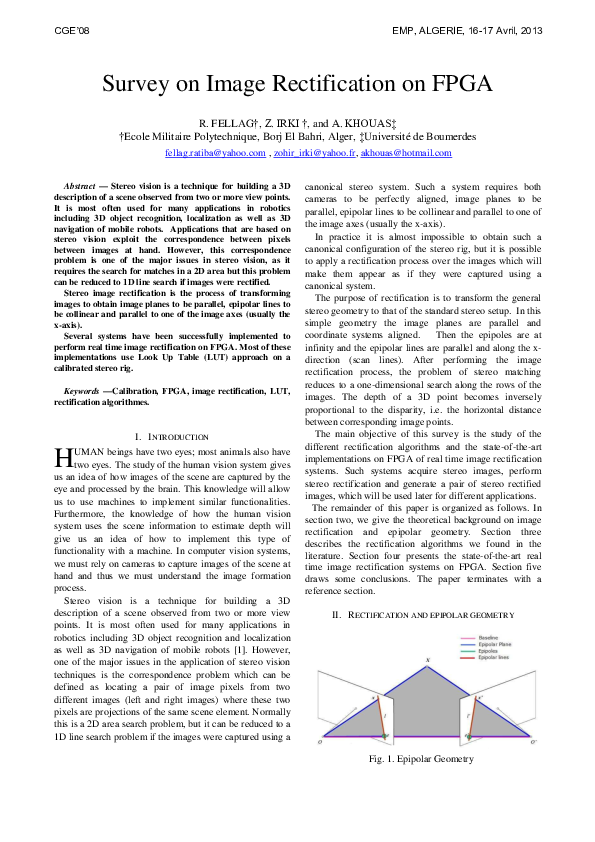 Pdf Survey On Image Rectification On Fpga