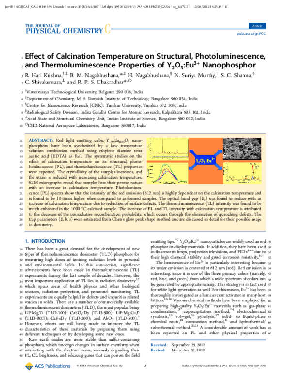 (PDF) Effect of Calcination Temperature on Structural, Photoluminescence, 2 and ...