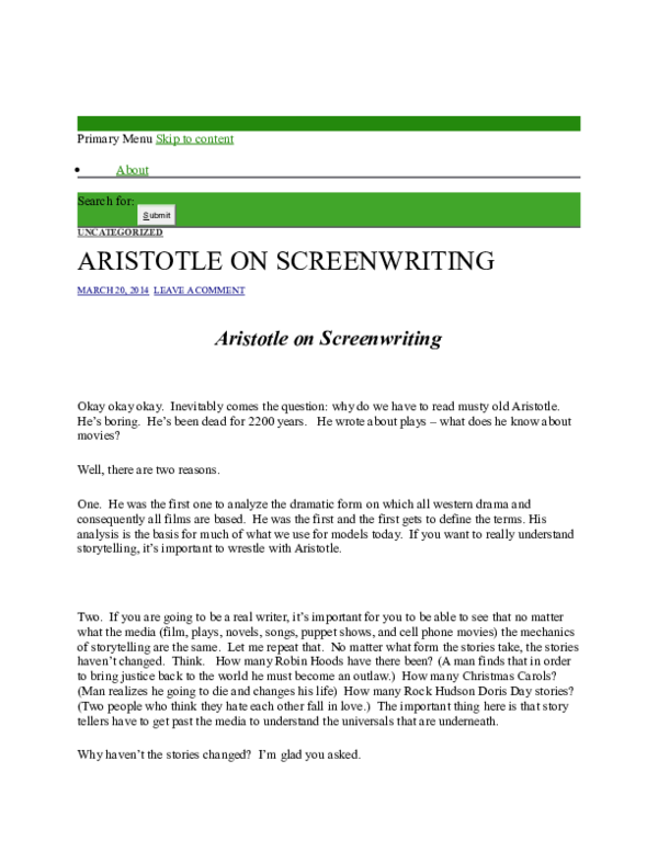 (DOC) Aristotle on Screenwriting