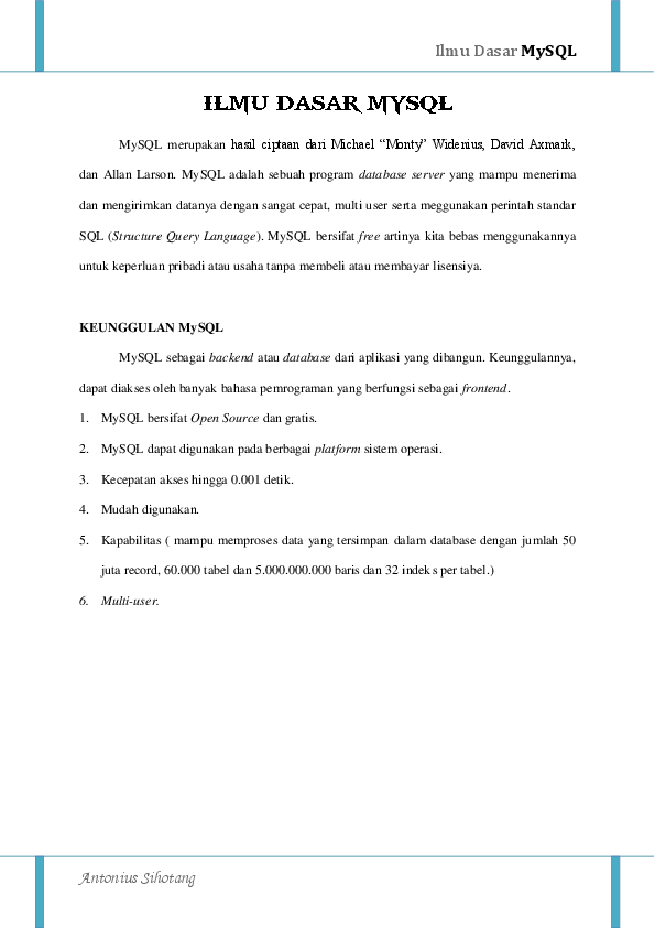 (PDF) Perancangan Basis Data dengan MySQL