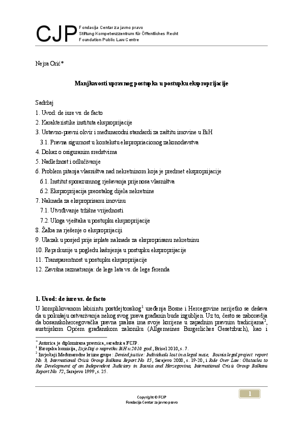 (PDF) Manjkavosti upravnog postupka u postupku eksproprijacije