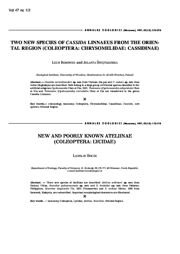 (PDF) TWO NEW SPECIES OF CASSIDA LINNAEUS FROM THE ORIEN-TAL REGION ...