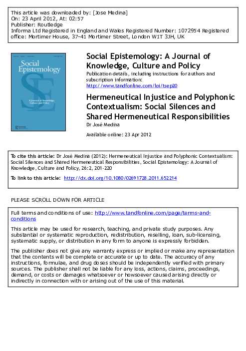 (PDF) Hermeneutical Injustice and Polyphonic Contextualism: Social ...