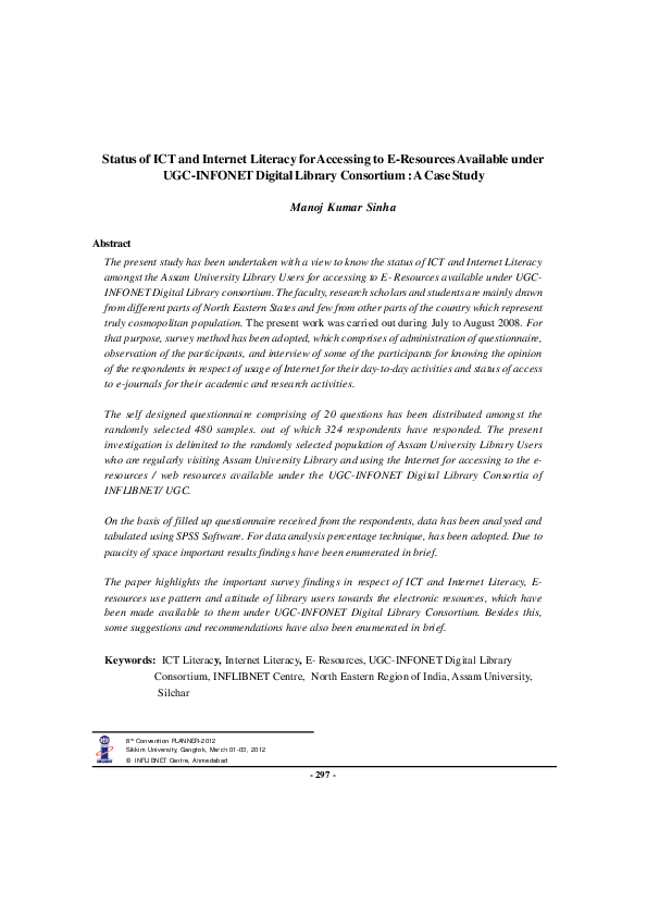 (PDF) Status of ICT and Internet Literacy for Accessing to E-Resources ...