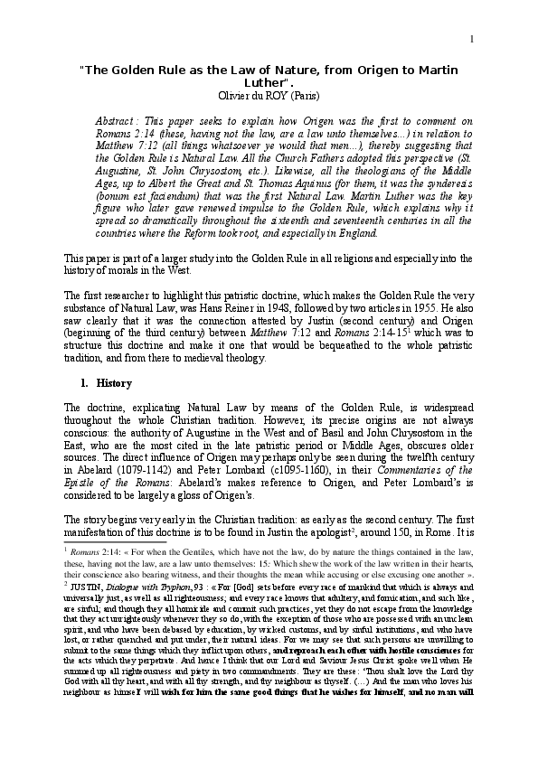 (DOC) The Golden Rule as the Law of Nature, from Origen to Martin Luther