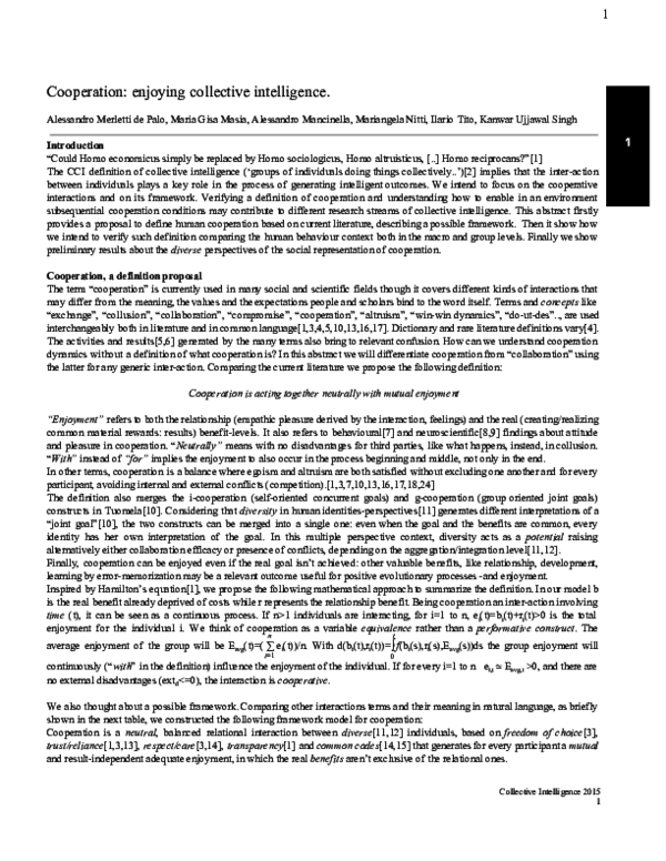 (PDF) Cooperation - Enjoying Collective Intelligence