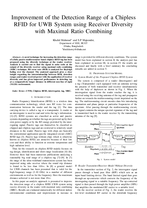 (PDF) Improvement of the Detection Range of a Chipless RFID for UWB System using Receiver ...