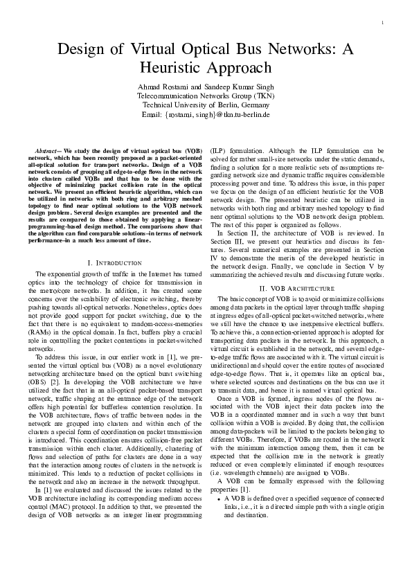 Pdf Design Of Virtual Optical Bus Networks A Heuristic Approach