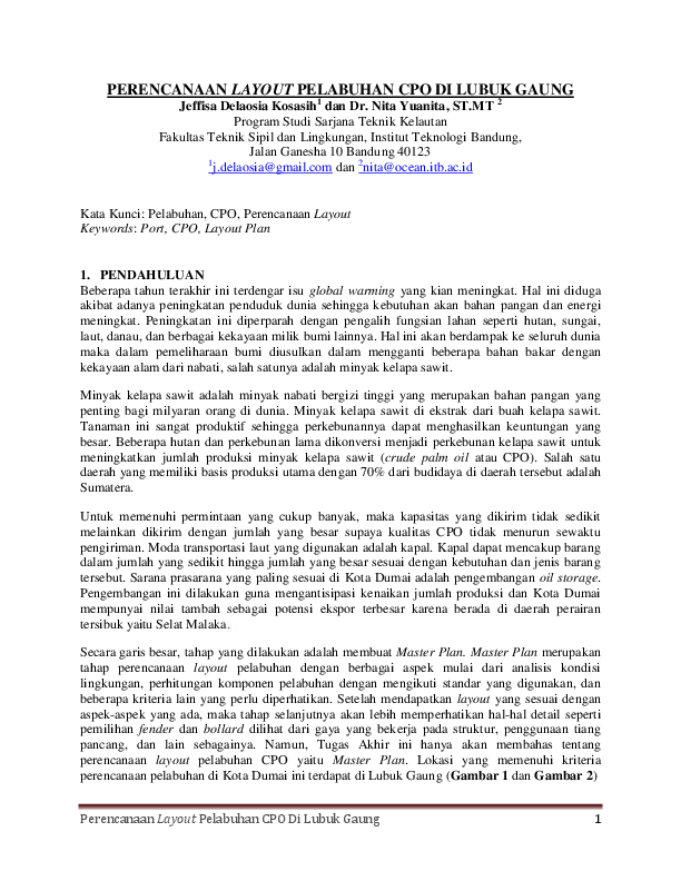 (PDF) PERENCANAAN LAYOUT PELABUHAN CPO DI LUBUK GAUNG