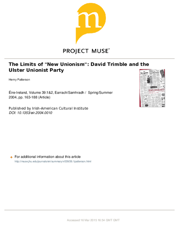 (PDF) The Limits of "New Unionism" : David Trimble and the Ulster ...