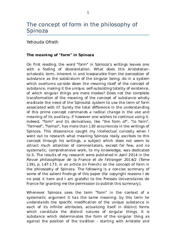 (DOC) The concept of form in the philosophy of Spinoza