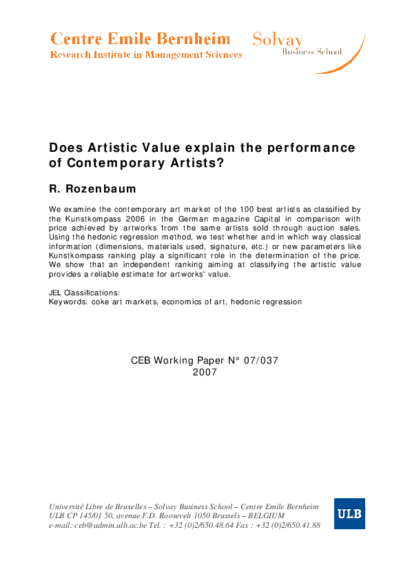 (PDF) Does artistic value explain the performance of contemporary artists?