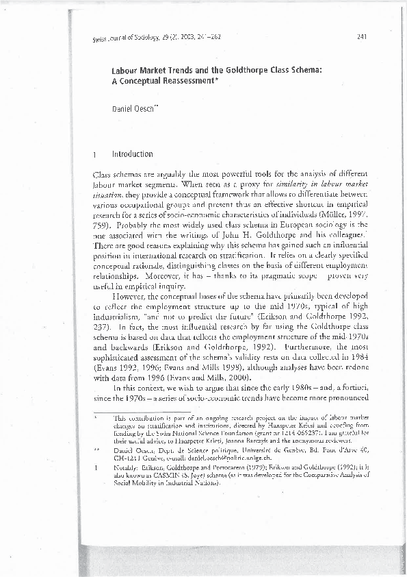 (PDF) Labour market trends and the Goldthorpe class schema. A ...