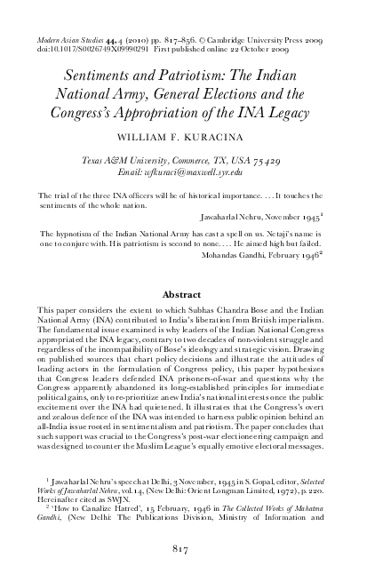 (PDF) Sentiments and Patriotism: The Indian National Army, General ...