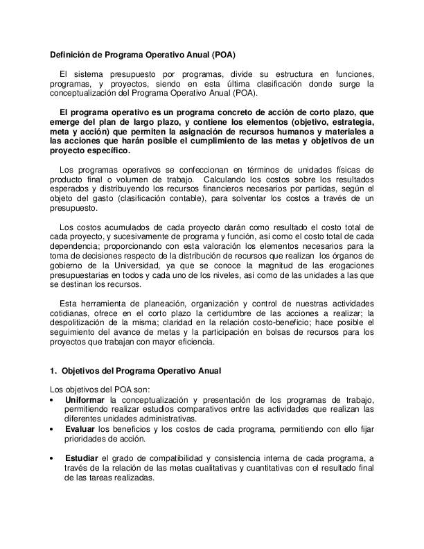 (PDF) Definición de Programa Operativo Anual (POA