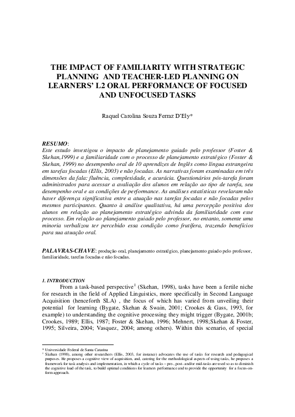 (PDF) THE IMPACT OF FAMILIARITY WITH STRATEGIC PLANNING AND TEACHER-LED ...