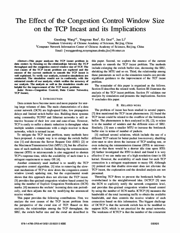 (PDF) The effect of the congestion control window size on the TCP ...