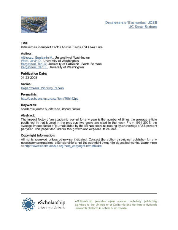 (PDF) Differences in Impact Factor Across Fields and Over Time ...