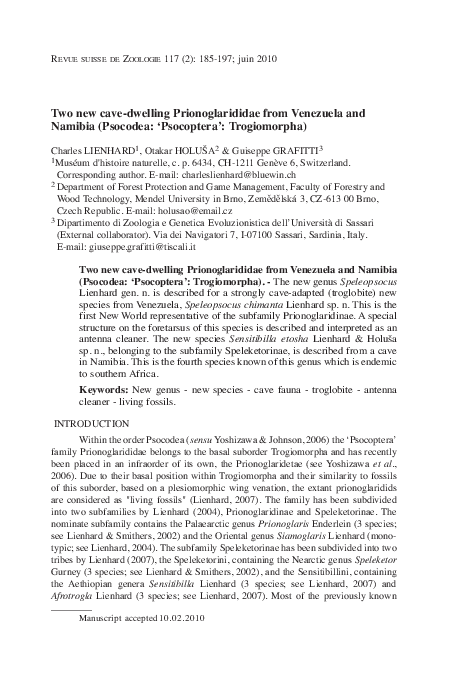 (PDF) Two new cave-dwelling Prionoglarididae from Venezuela and Namibia ...