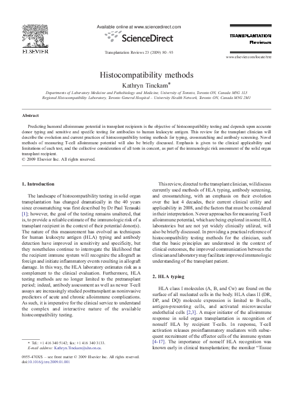 (PDF) Histocompatibility methods