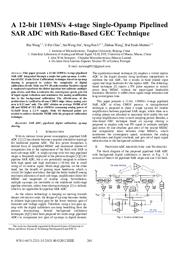 (PDF) A 12-bit 110MS/s 4-stage Single-Opamp Pipelined SAR ADC with Ratio-Based GEC Technique
